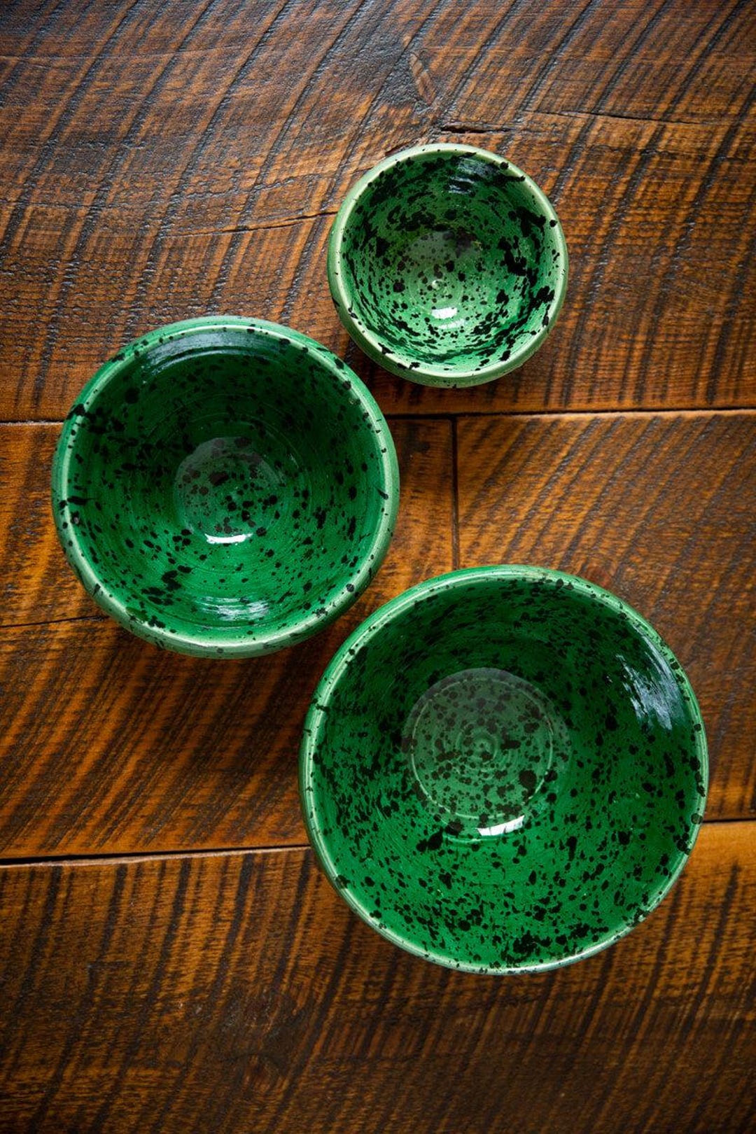 Set of 3 Decorative Green Splatter Glazed Nesting Bowls - Green ...
