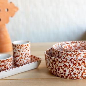 Set of 3 - Chabi Chic Handmade Splatter Paint Nesting Bowls - Marsala ...
