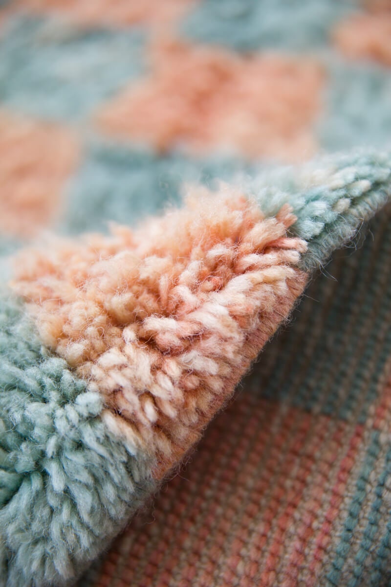 Coral and Sage Made-to-order Checkered Moroccan Wool Area Rug Available ...
