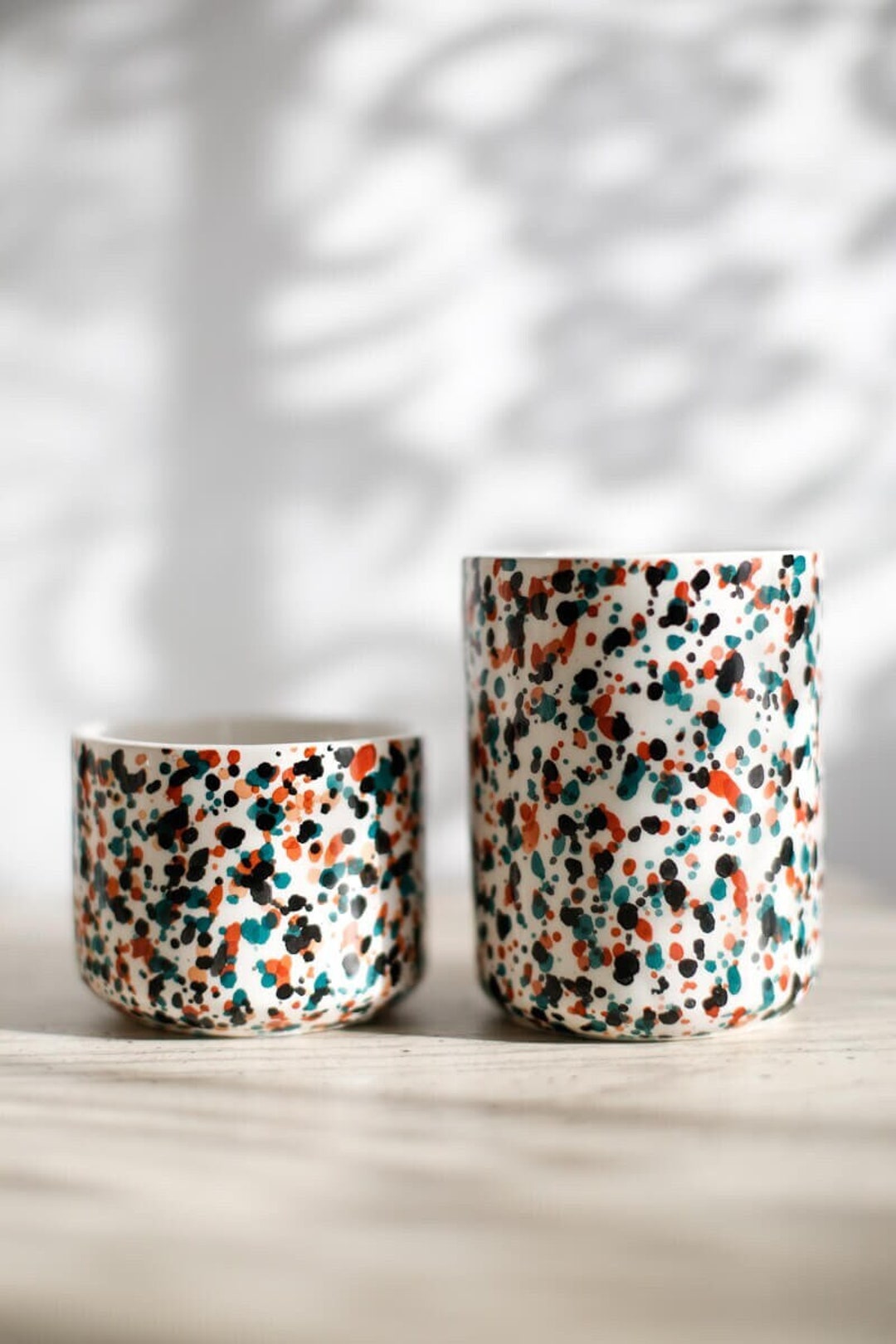 Chabi Chic Handmade Splatter Painted Ceramic Cups / Handleless Mugs ...