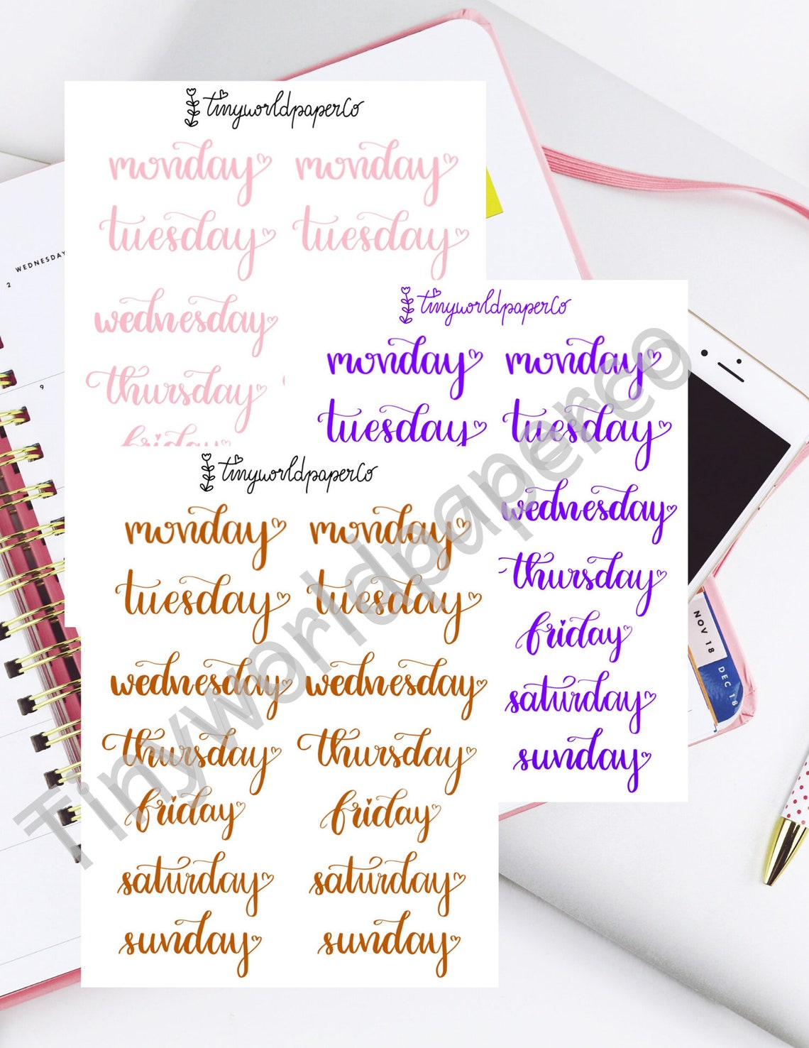 Days of the Week Functional Stickers for Planner | Calligraphy Planner ...