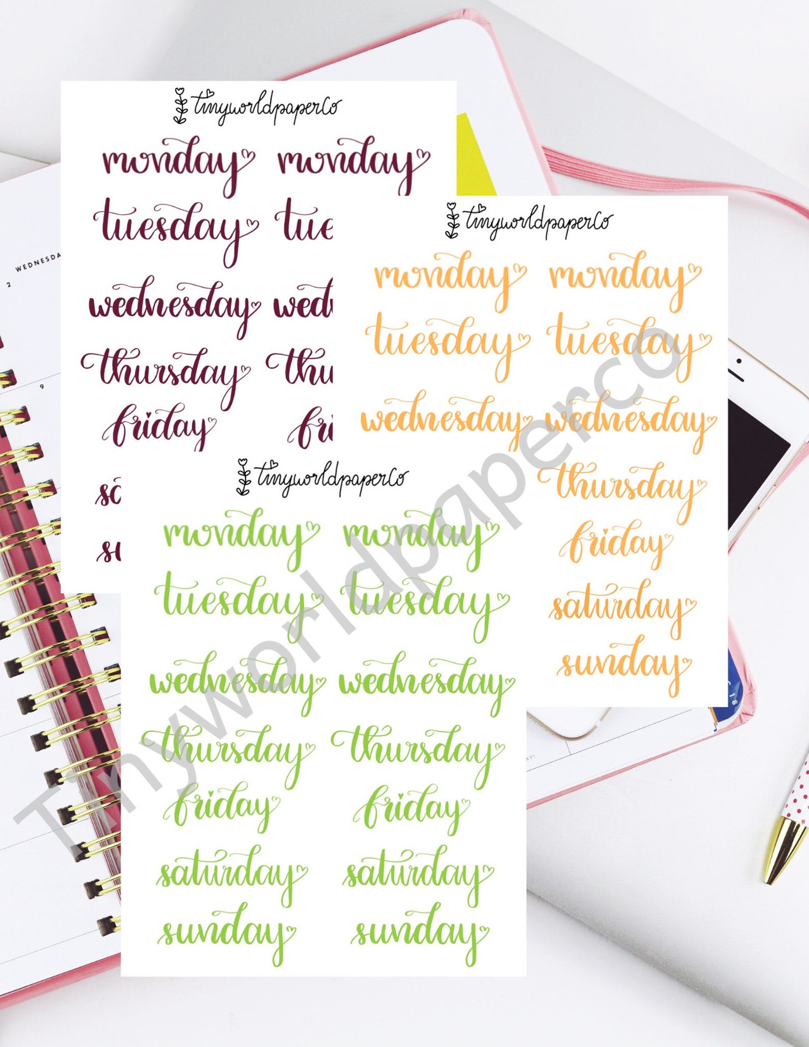 Days of the Week Functional Stickers for Planner | Calligraphy Planner ...