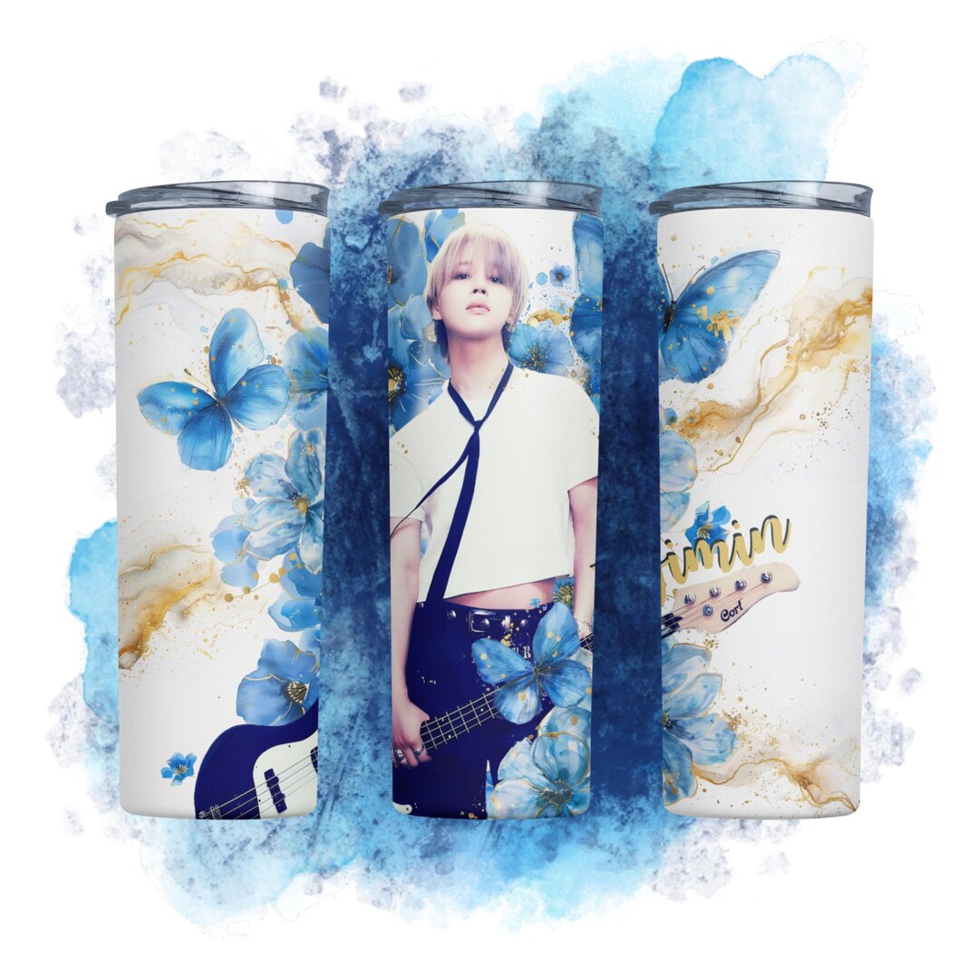 BTS Tumbler Jimin Blue Watercolor Flowers Cute Kpop Fan Merch Cup 20oz ...