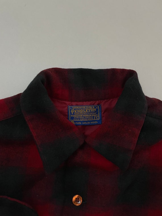 1960’s Small Pendleton Red and Black Wool Plaid Butto… - Gem