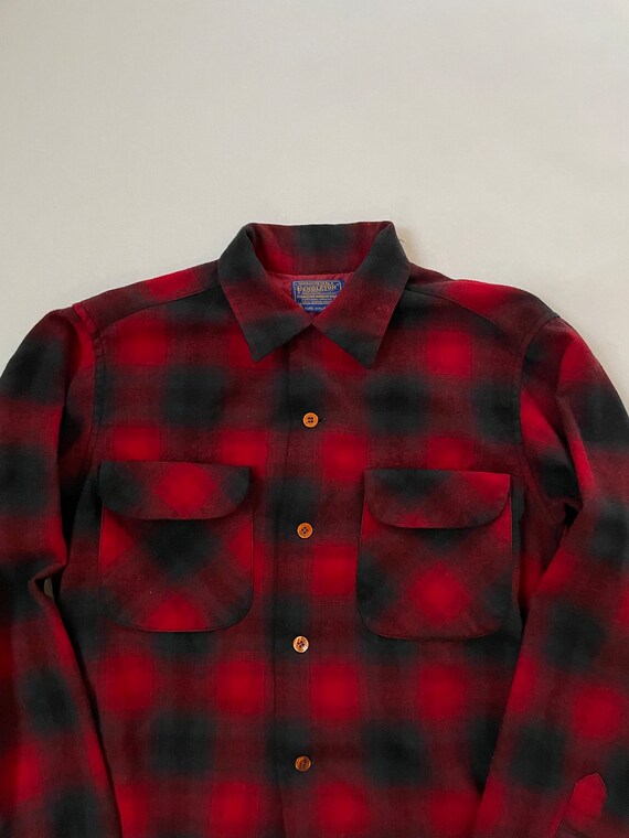 1960’s Small Pendleton Red and Black Wool Plaid Butto… - Gem