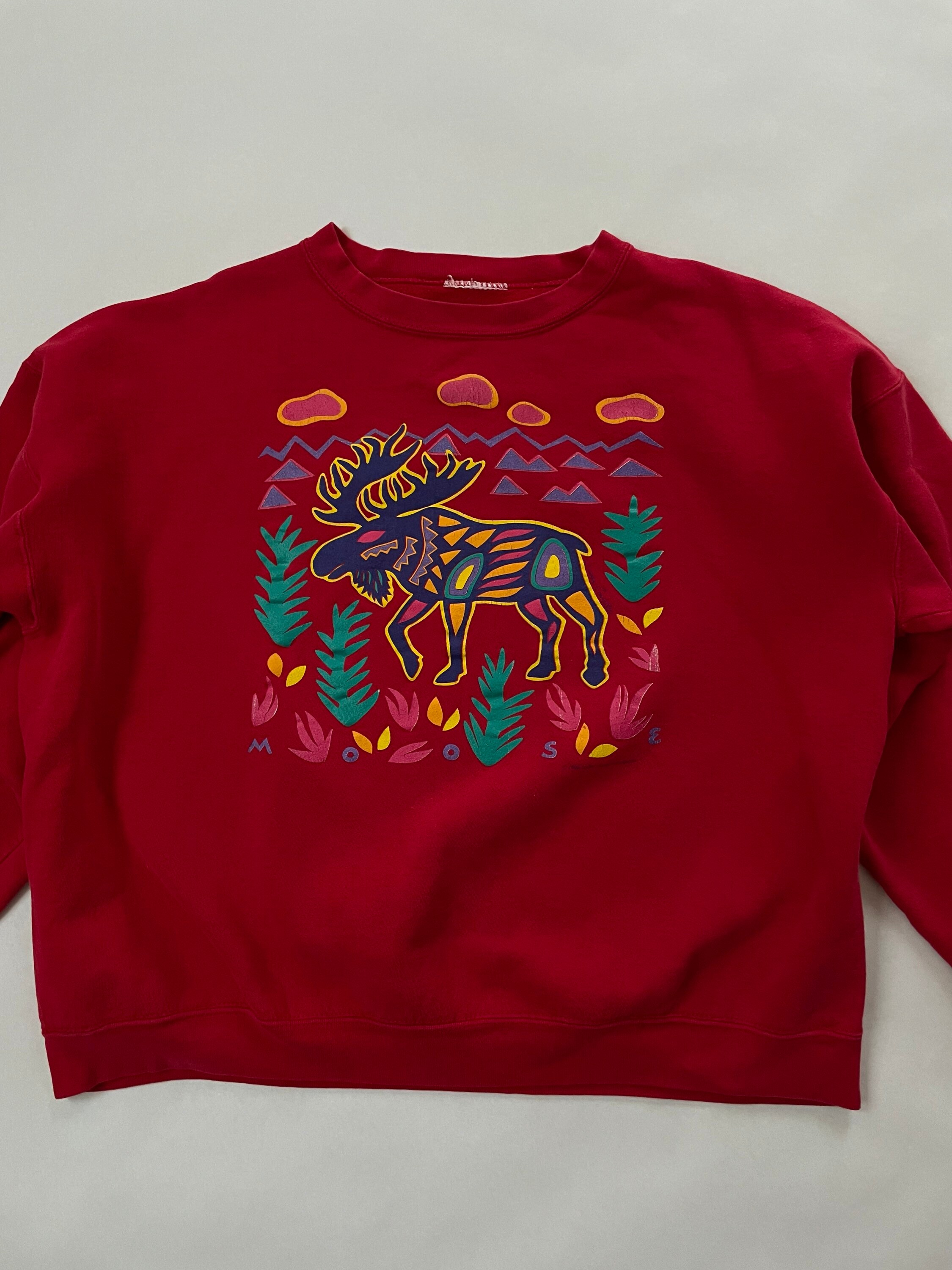 Vintage 1990s Abstract Moose Red Crewneck Sweatshirt Size - Etsy