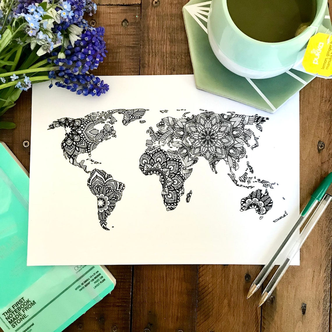 World Map Mandala Print Wall Art Minimalist Travel Black and - Etsy