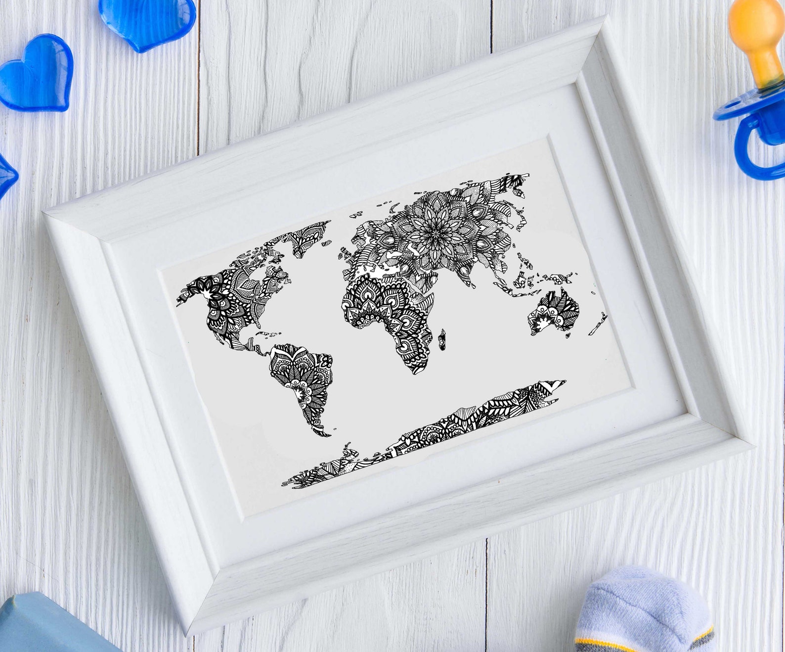 World Map Mandala Print Wall Art Minimalist Travel Black and - Etsy