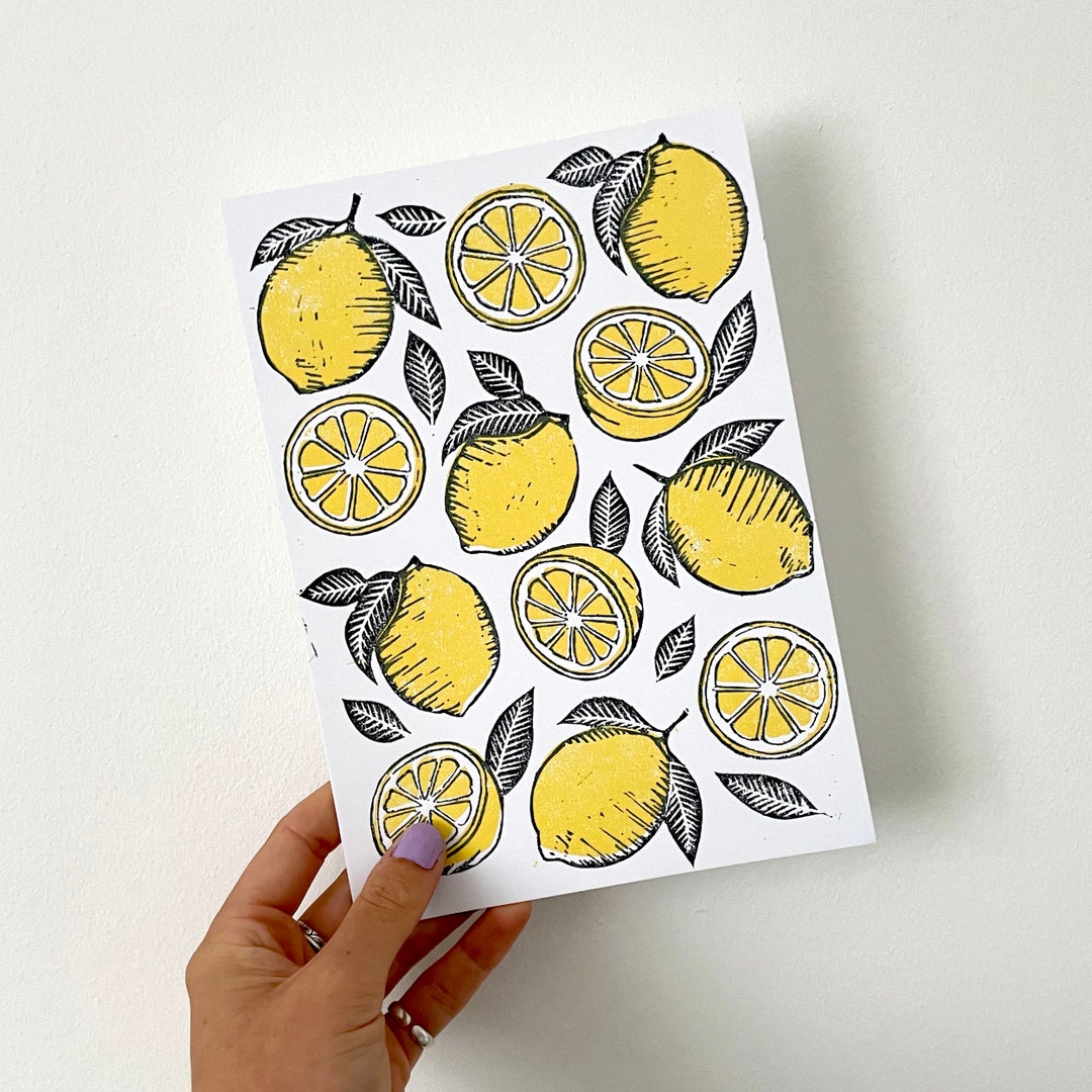 Lemon Fruit Citrus Pattern Lino Print Art Decor Slices Wall Poster Gift ...
