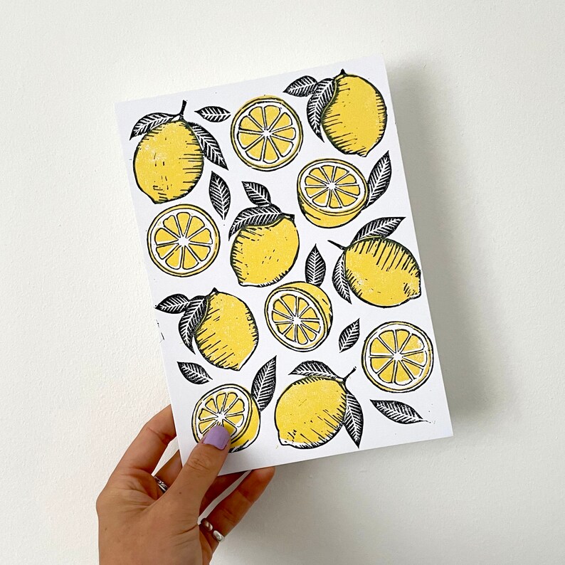 Lemon Fruit Citrus Pattern Lino Print Art Decor Slices Wall Poster Gift ...