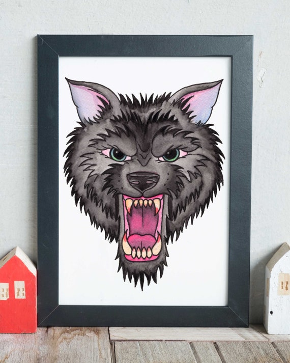 American Traditional Wolf Drawings