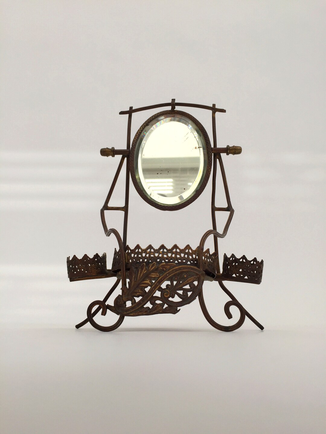 Antique French Mirrored Watch Stand in Gilt Gold Metal With Double ...