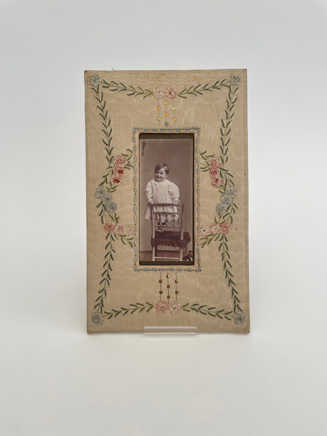 Antique Photo Frame Embroidered Ribbon Work Silk - Etsy