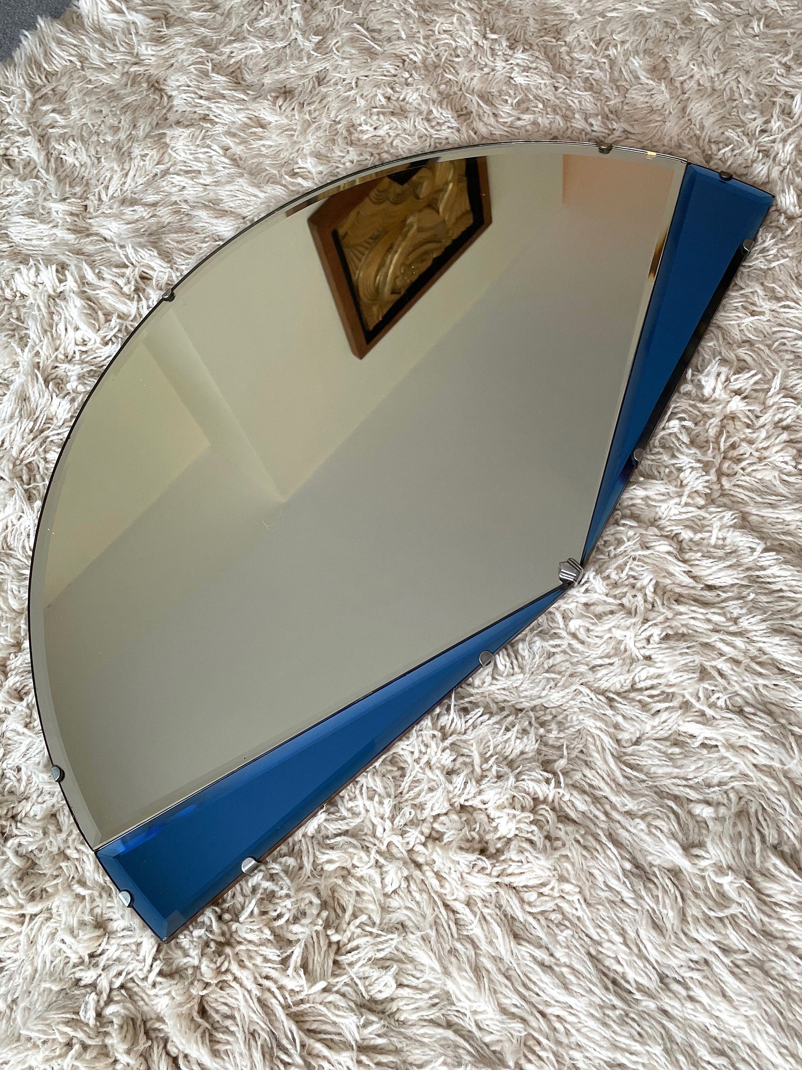 1930s Art Deco Wall Mirror With Blue Glass Vintage Antique - Etsy