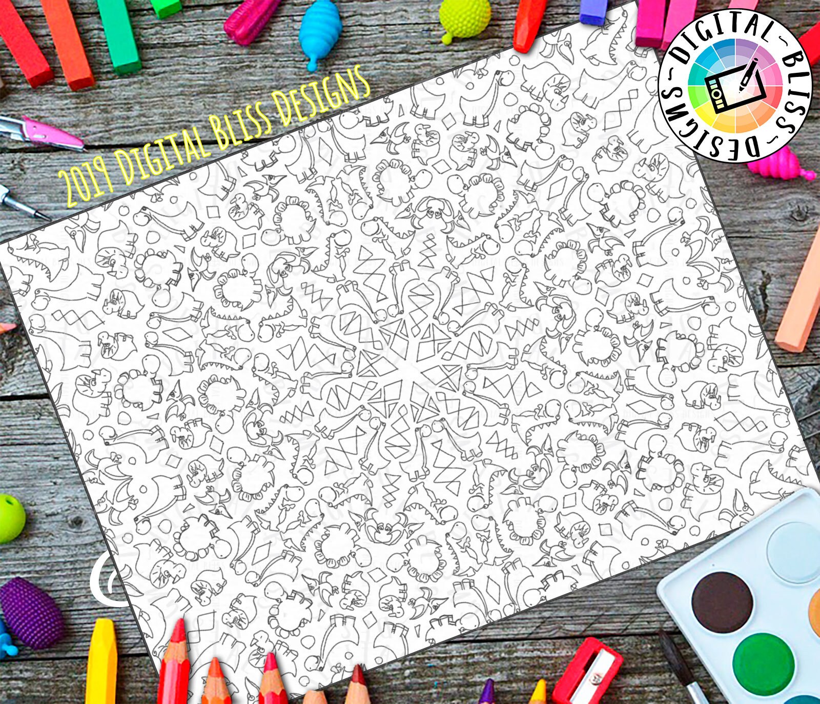 Printable Coloring Page, Sneaky Dinosaur Collage, Kids Printable Craft ...