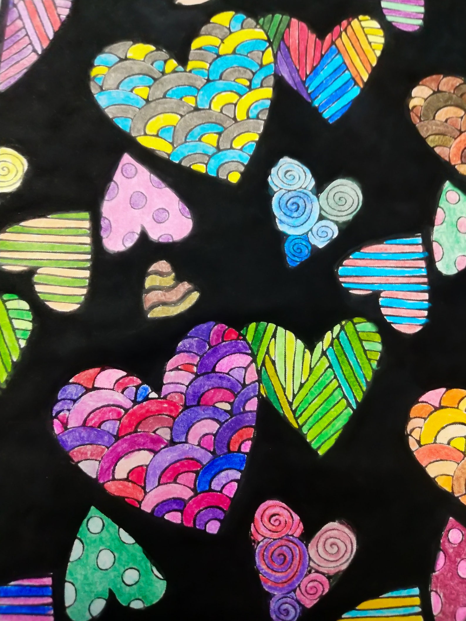 Printable Coloring Page, Hearts, Kids Printable Craft, Adult Coloring ...