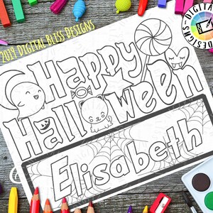 Printable Coloring Page Happy Halloween Custom Name Custom - Etsy