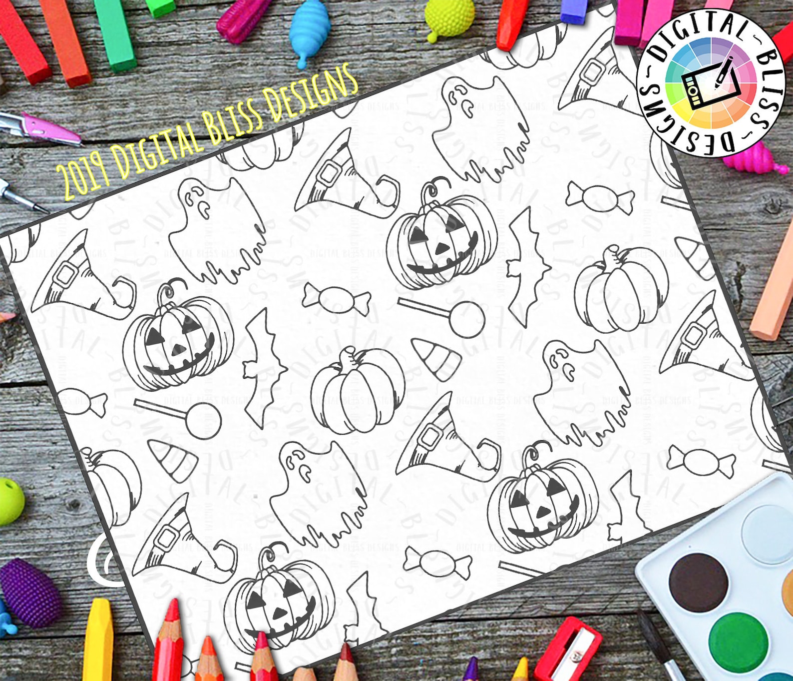 Printable Coloring Page, Halloween Shapes, Spooky, Kids Printable Craft ...