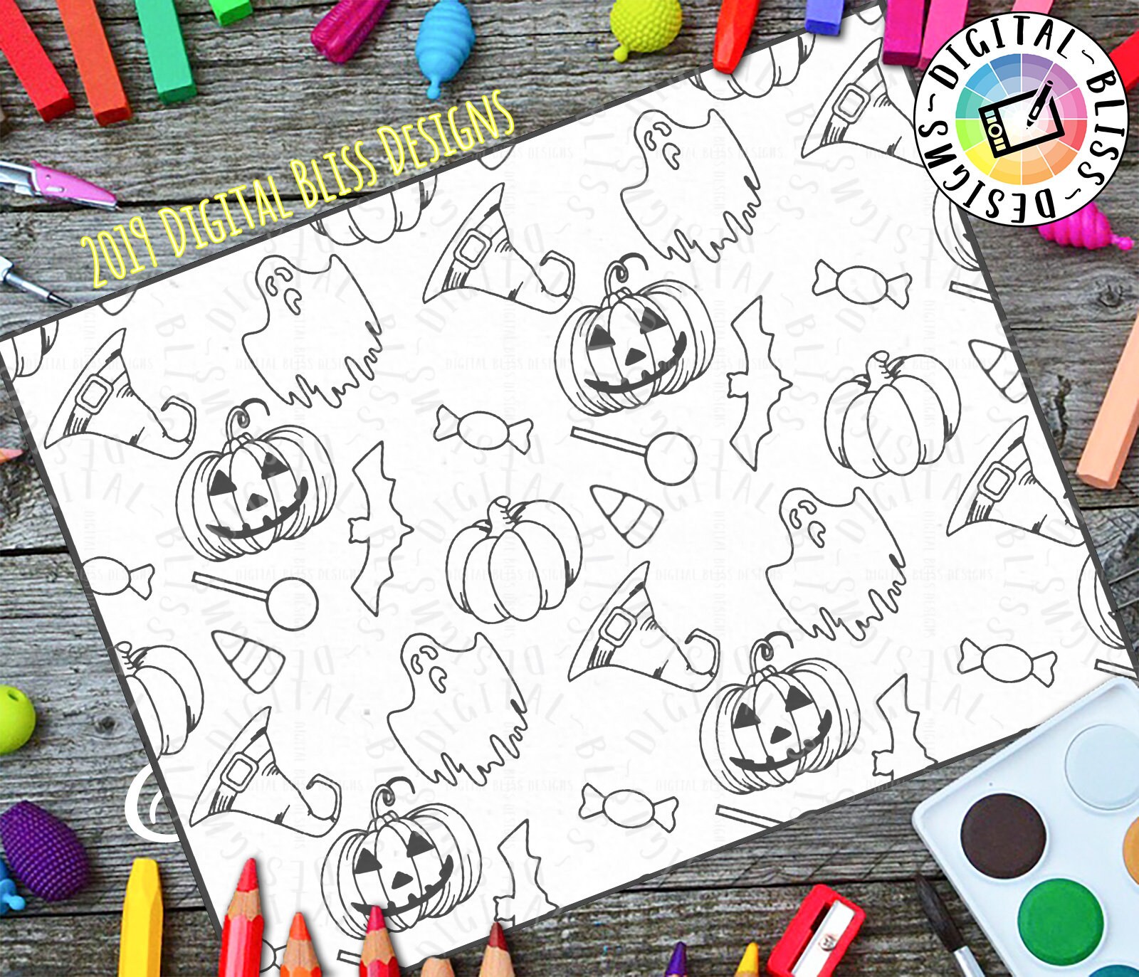 Printable Coloring Page, Halloween Shapes, Spooky, Kids Printable Craft ...