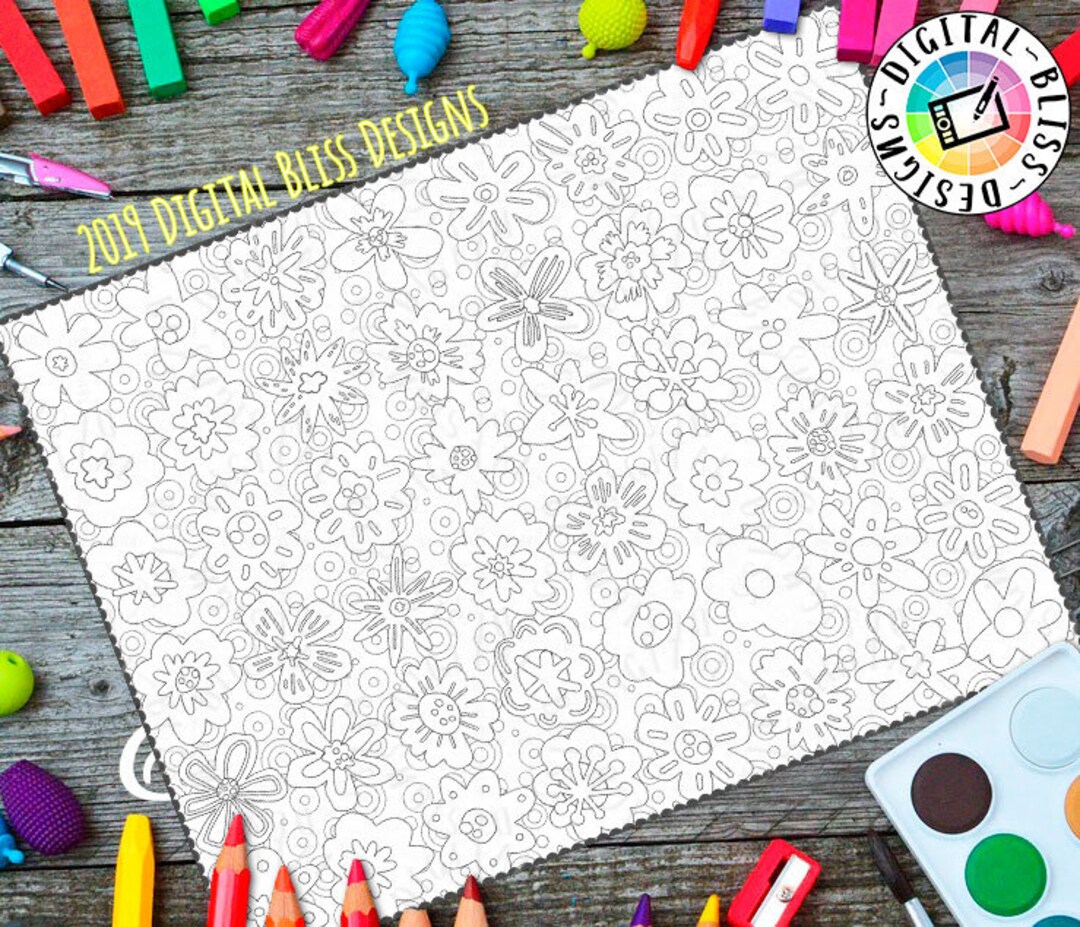 Printable Coloring Page, Floral Collage, Kids Printable Craft, Adult ...