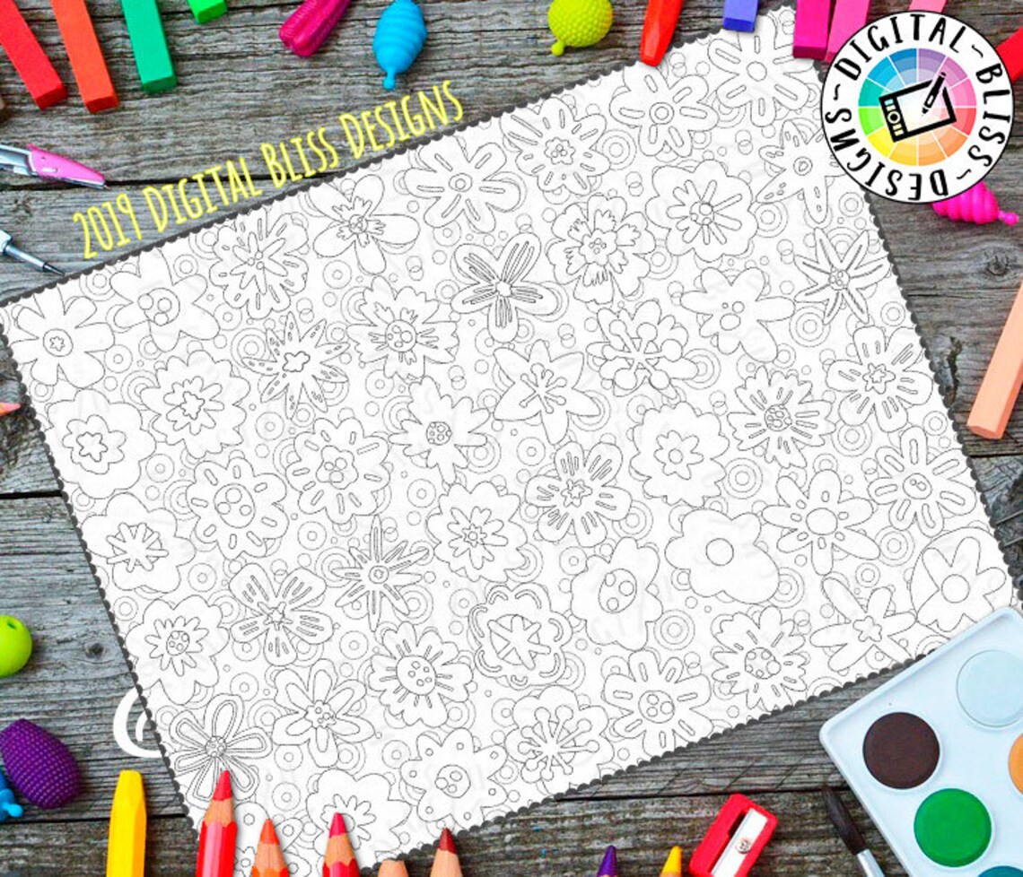 Printable Coloring Page, Floral Collage, Kids Printable Craft, Adult ...