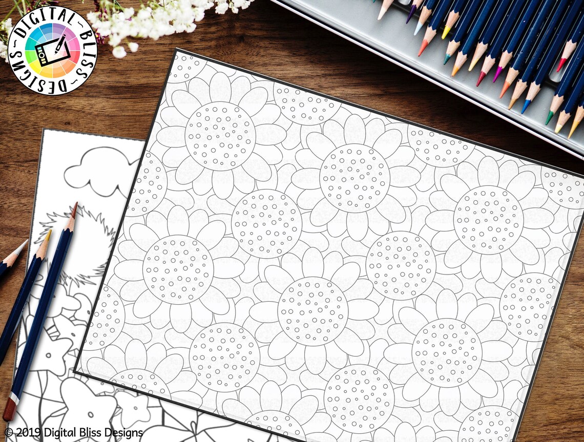 Printable Coloring Page Sunflower Floral Collage Kids - Etsy