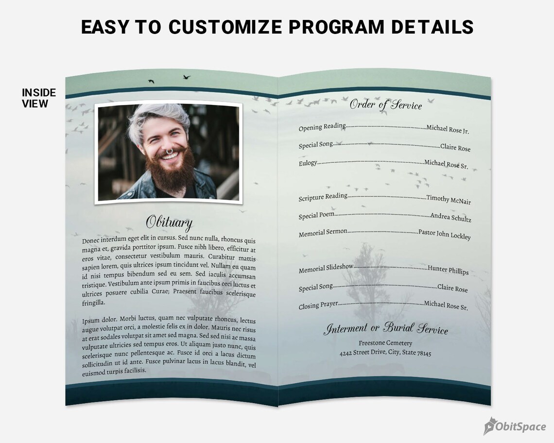 Funeral Program Template MS Word Funeral Obituary Memorial - Etsy