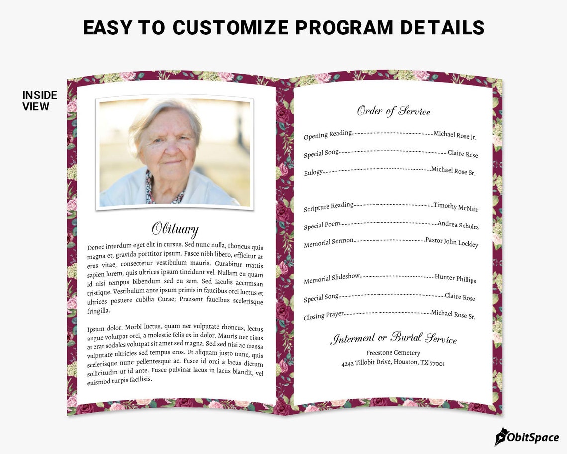 Funeral Program Template MS Word Use at Funeral Obituary | Etsy