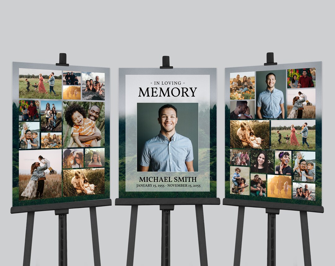 Funeral Template Bundle With Photo Collage. Nature Lovers Theme Funeral ...