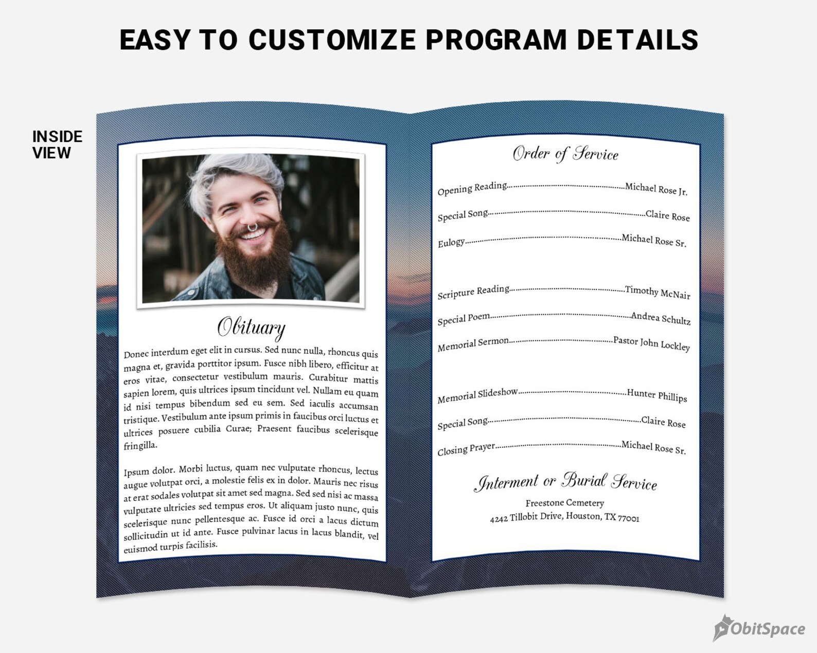 Funeral Program Template MS Word Use at Funeral Obituary - Etsy
