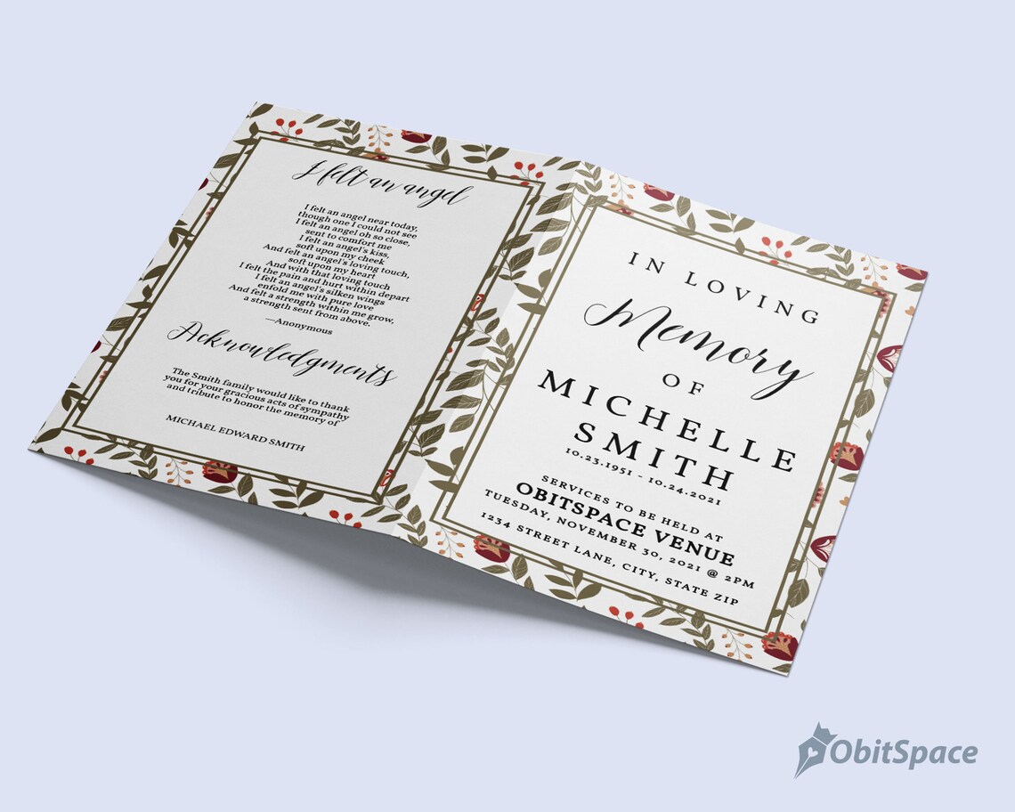 Funeral Program Template for Celebration of Life Memorial | Etsy