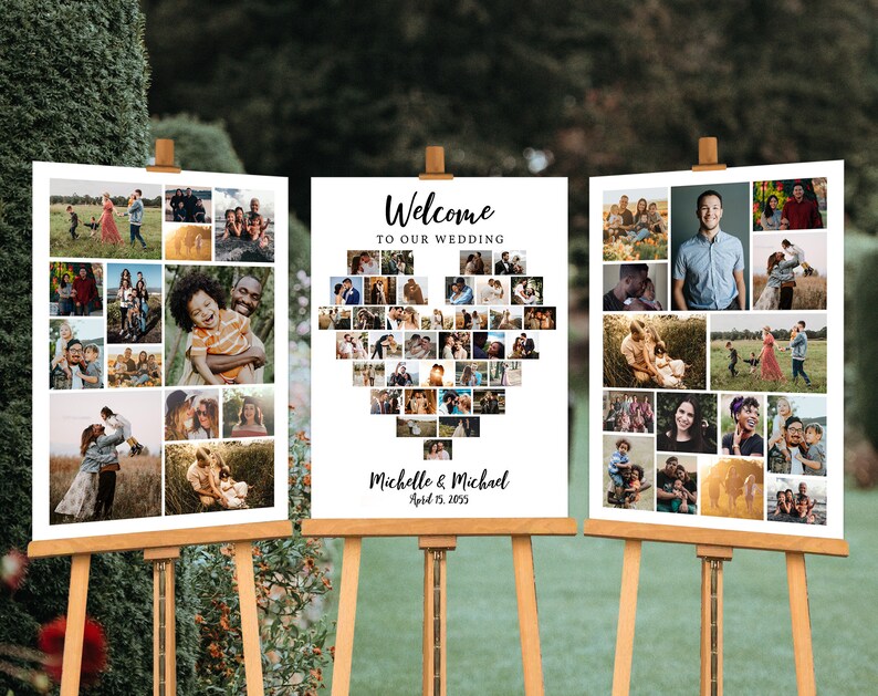 Wedding Welcome Sign Template Heart Collage Photo Display - Etsy