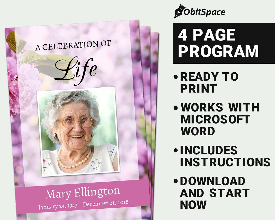 Funeral Program Template MS Word Funeral Obituary Memorial - Etsy