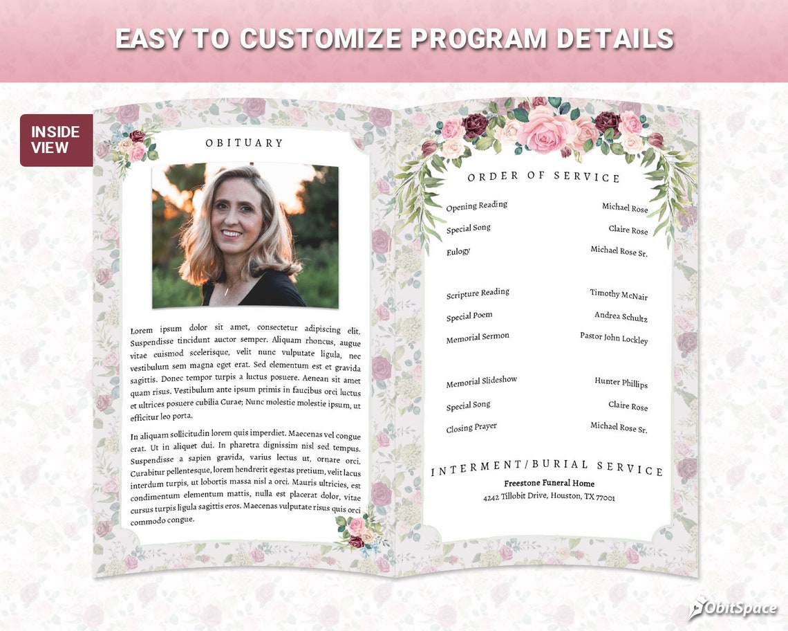 Funeral Program Template MS Word Use at Funeral Obituary - Etsy