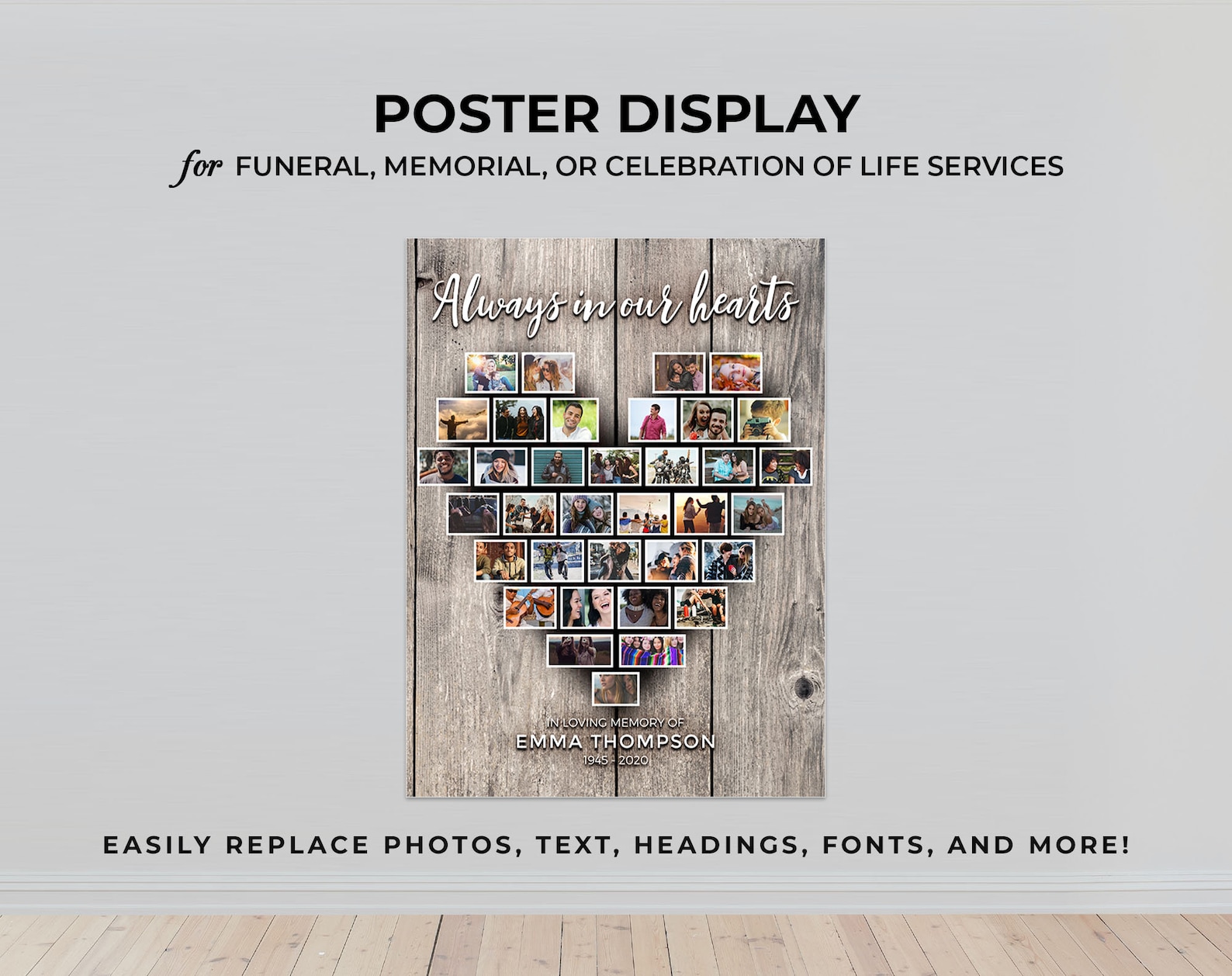 Funeral Poster Photo Display Rustic Wood Board Always in Our - Etsy