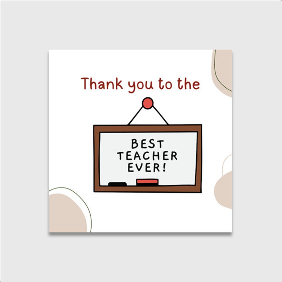 Best Teacher Ever Card Thank You Teacher Card Greeting Card Thank You ...