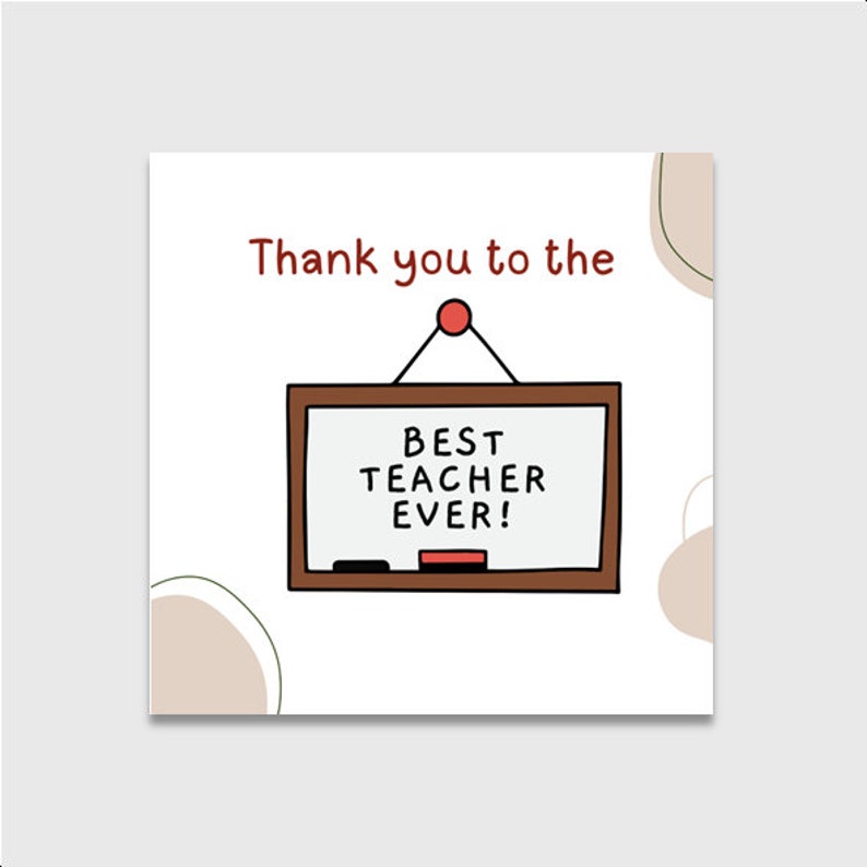 Best Teacher Ever Card Thank You Teacher Card Greeting Card Thank You ...