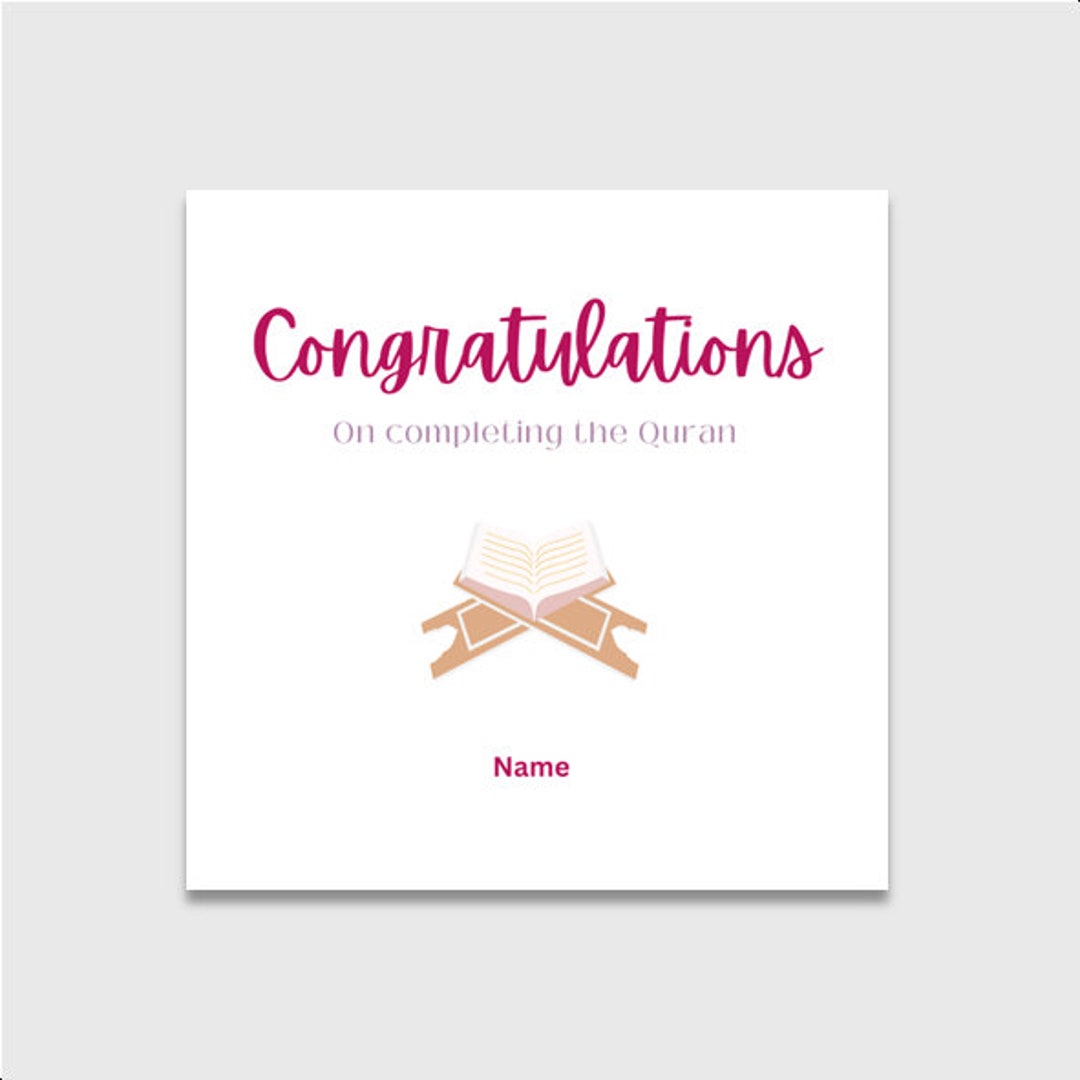 Quran Completion Greeting Card | Congratulations | Mubarak on Finishing ...