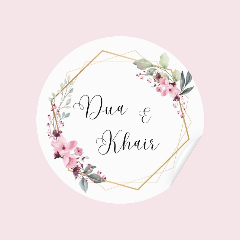 24x Dua-e-khair Stickers | Pink Floral | Custom Wedding Round Sticker ...