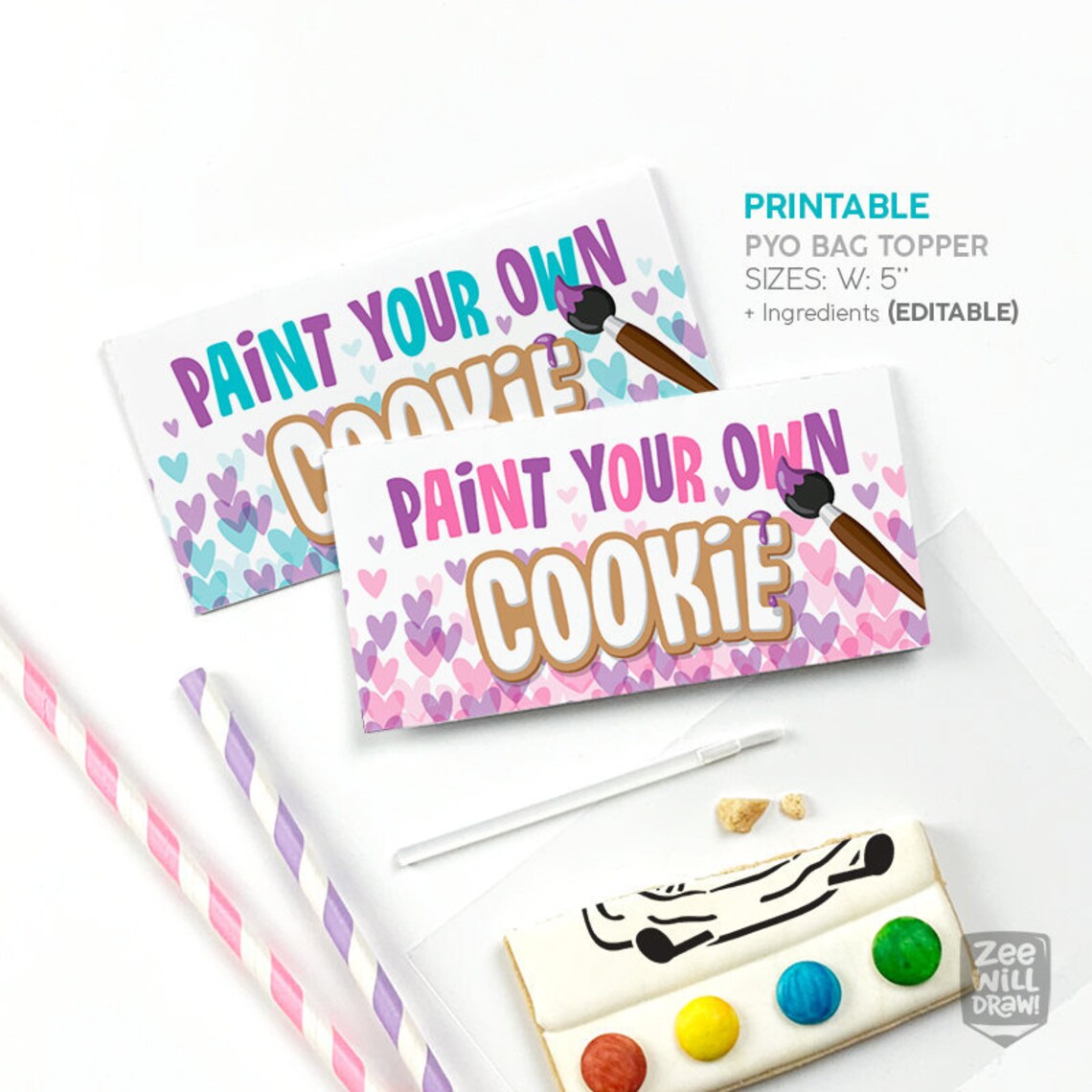 Paint Your Own Cookie Printable Bag Toppers INSTANT DOWNLOAD | Etsy