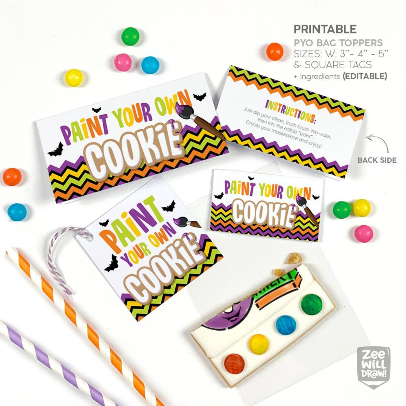 Paint Your Own Cookie Halloween Printable Bag Toppers. Set of - Etsy