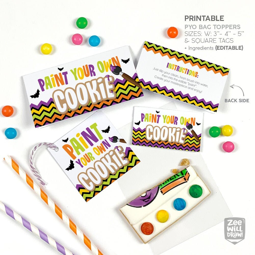 Paint Your Own Cookie Halloween Printable Bag Toppers. Set of - Etsy