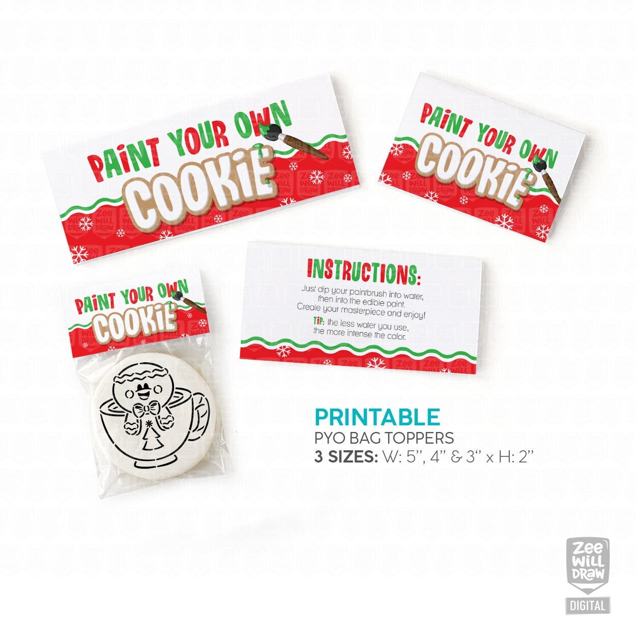 Paint Your Own Cookie Printable Bag Toppers Set of 3 - Etsy