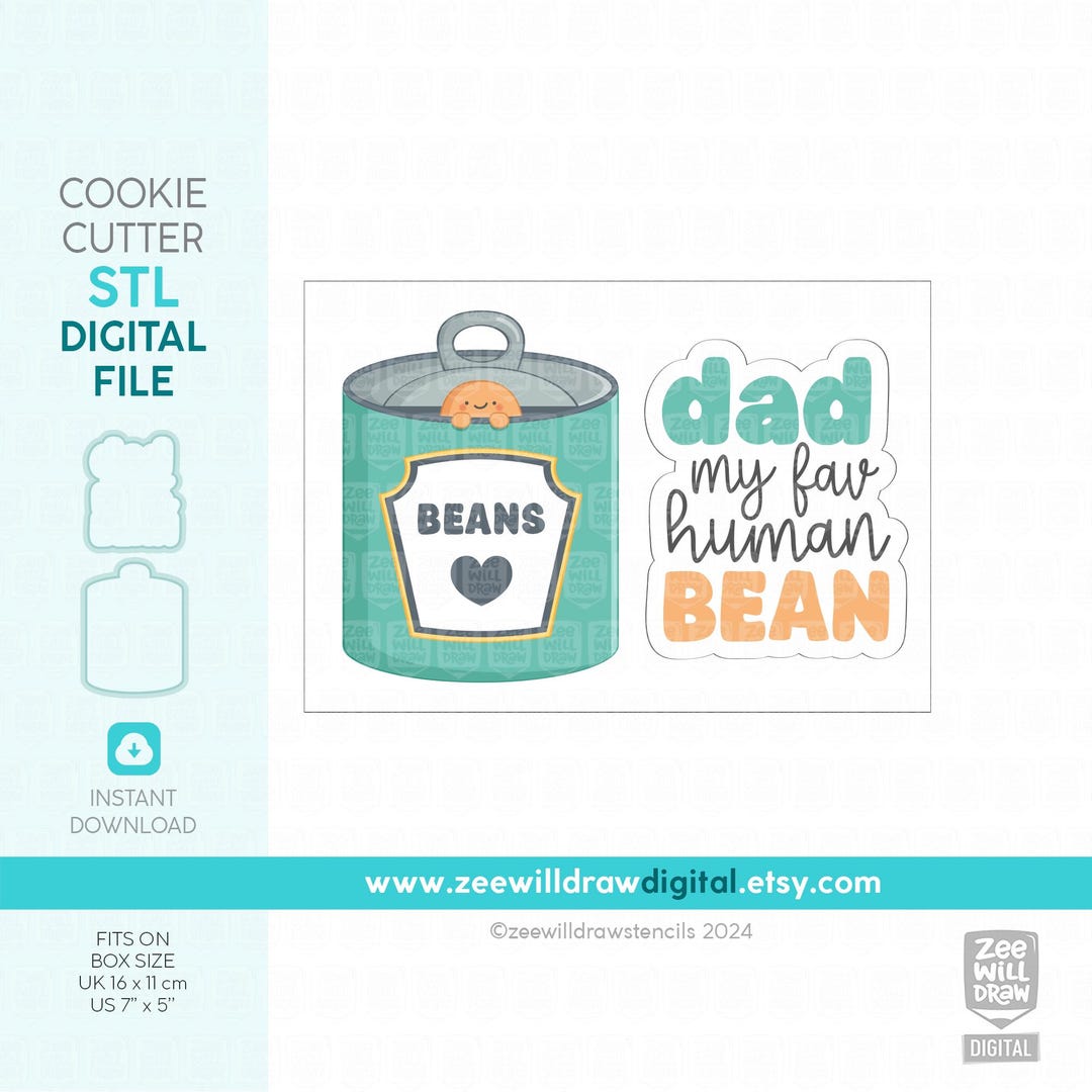 Dad My Fav Human Bean Cookie Cutter Set of 2- STL File (digital ...