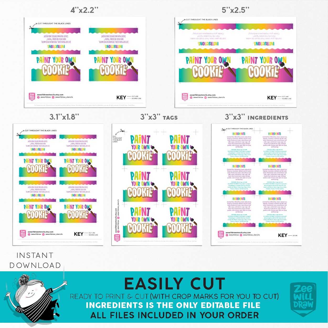 Paint Your Own Cookie Printable Bag Toppers Set of 3 Plus Tag - Etsy