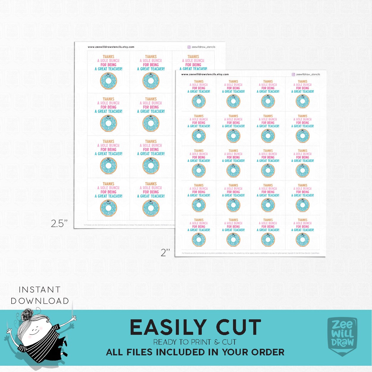 Teacher Appreciation PRINTABLE Tag Thanks a Hole Bunch for | Etsy