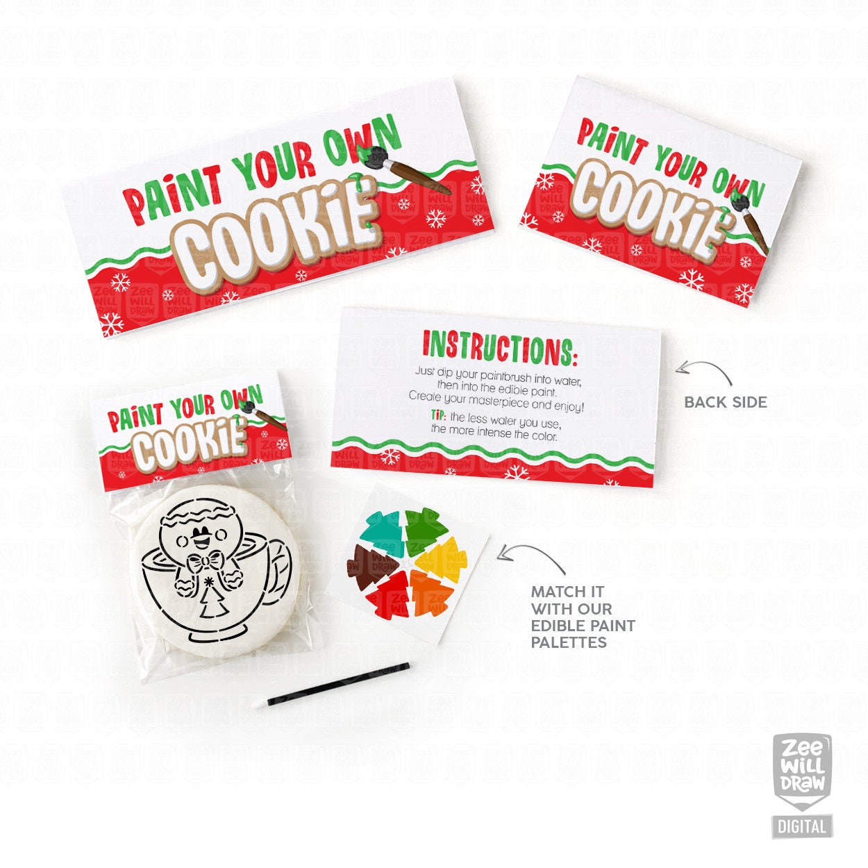 Paint Your Own Cookie Printable Bag Toppers Set of 3 - Etsy