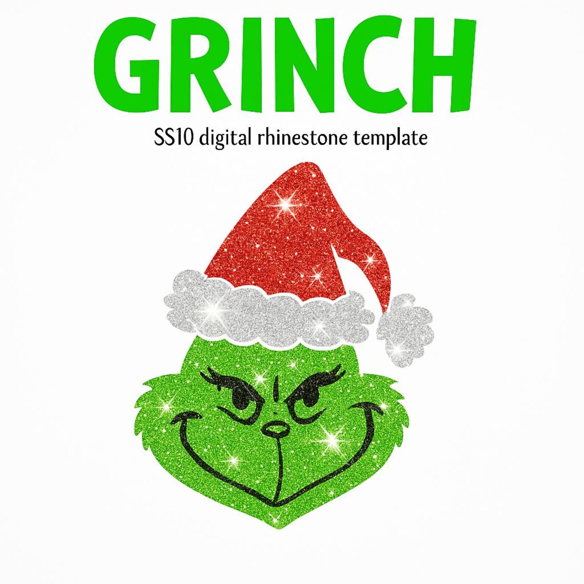 Grinch Glitter Digital Rhinestone Template | SS10 Rhinestone Template ...