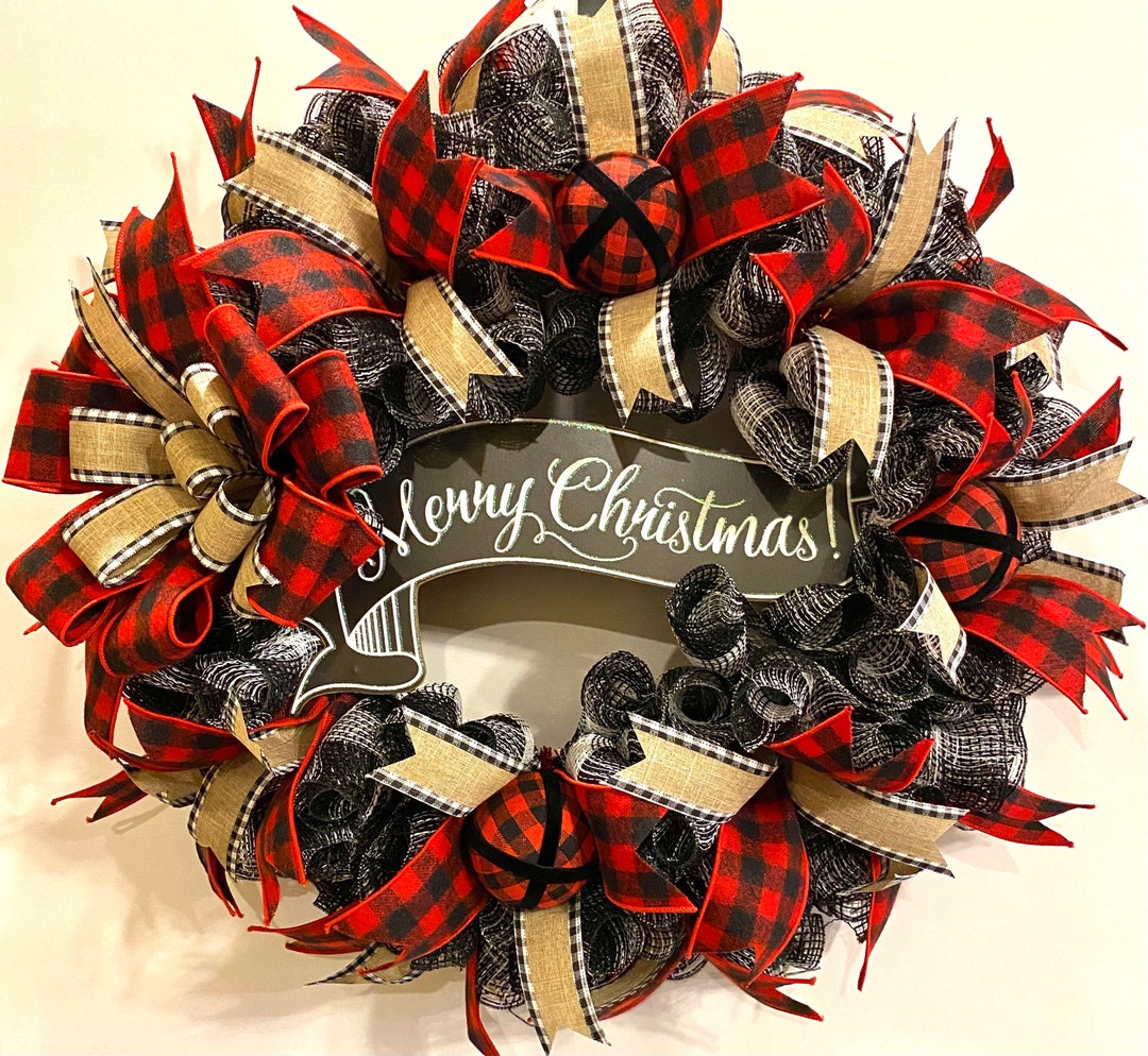 Christmas Wreath, Buffalo Check Christmas Wreath, Buffalo Check Wreath ...