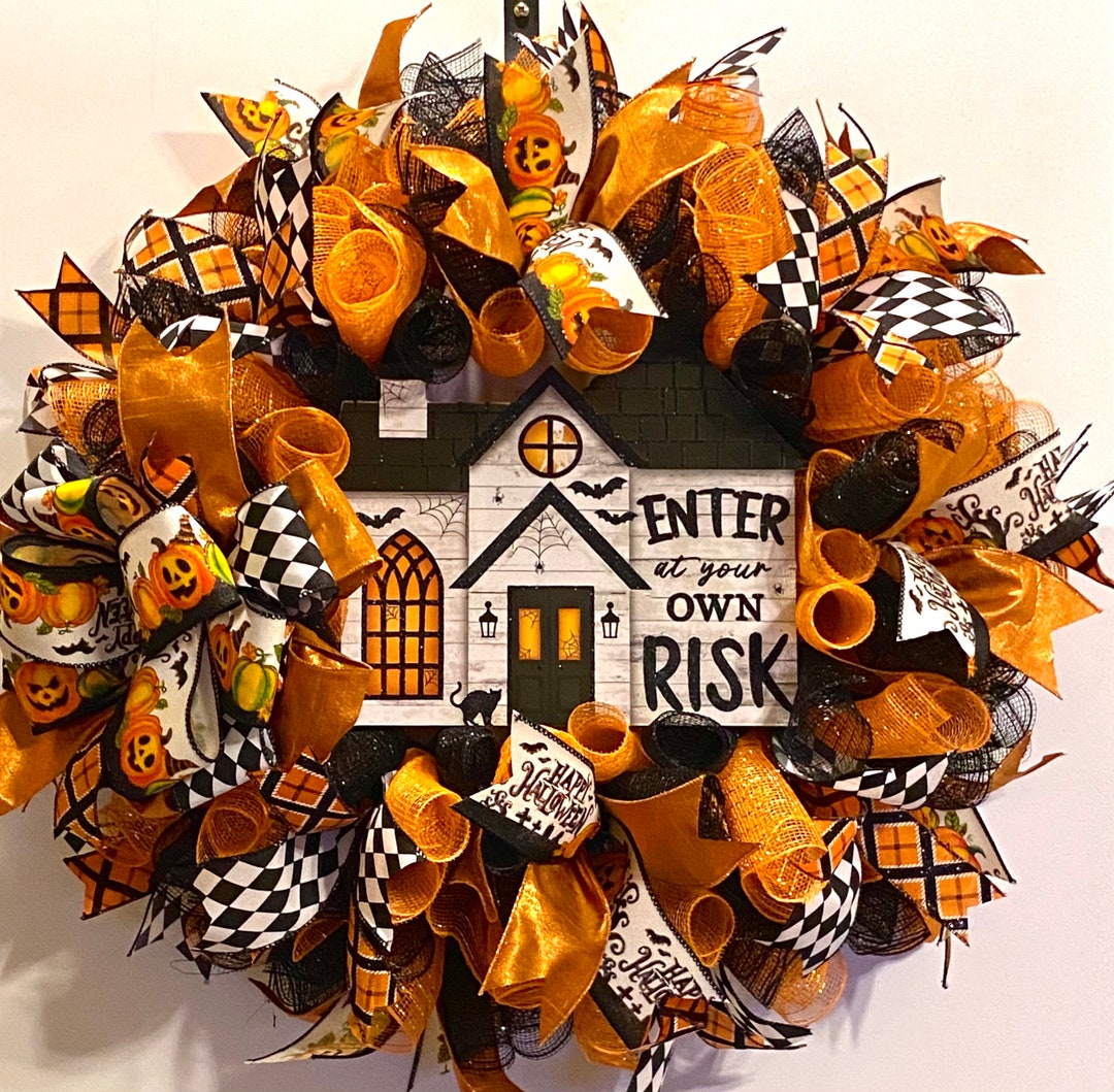 Halloween Wreath, Halloween Door Wreath, Halloween Front Door Wreath ...